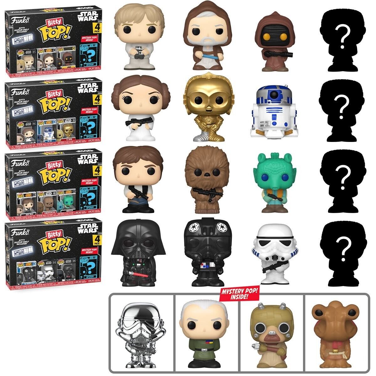Funko Bitty Pop Star Wars Luke Skywalker / Obi-Wan Kenobi / Jawa 4 Pac ...
